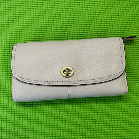 Coach | Bags | Coach Tri Fold Leather Checkbook Wallet Ivory | Poshmark